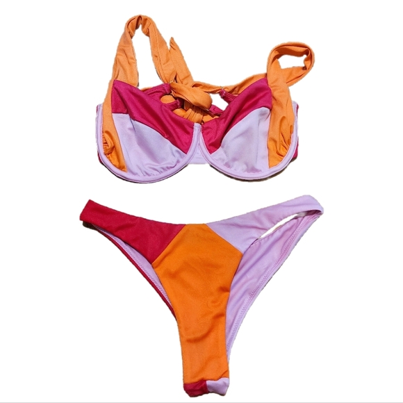 Beach Bunny | Swim | Beach Bunny Colorblock Bikini Set Pink And Orange ...
